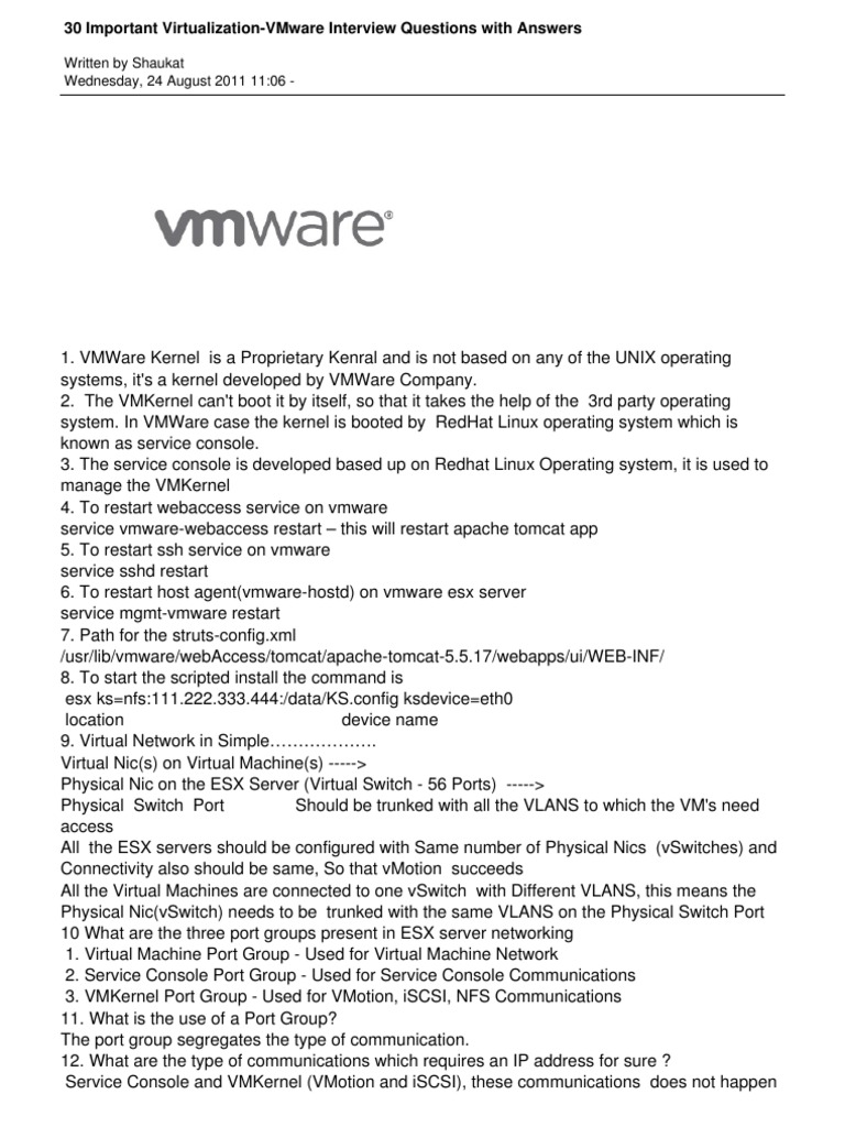 30 Important Virtualization Vmware Interview Questions With Answers | PDF | Business