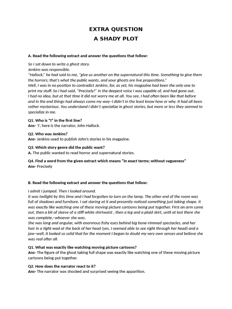 Shady Plot Extra Questions | PDF | Ghosts | Plagiarism