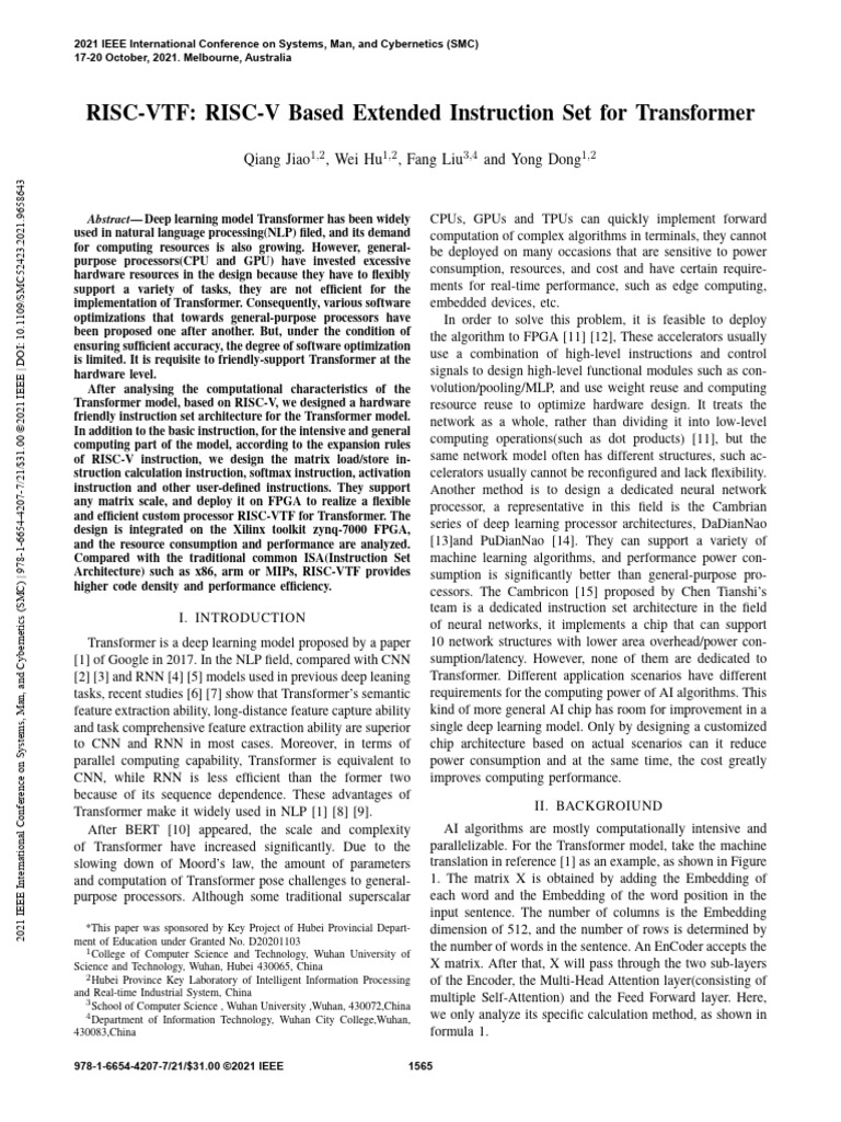RISC-VTF RISC-V Based Extended Instruction Set for Transformer | PDF | Computer Architecture ...