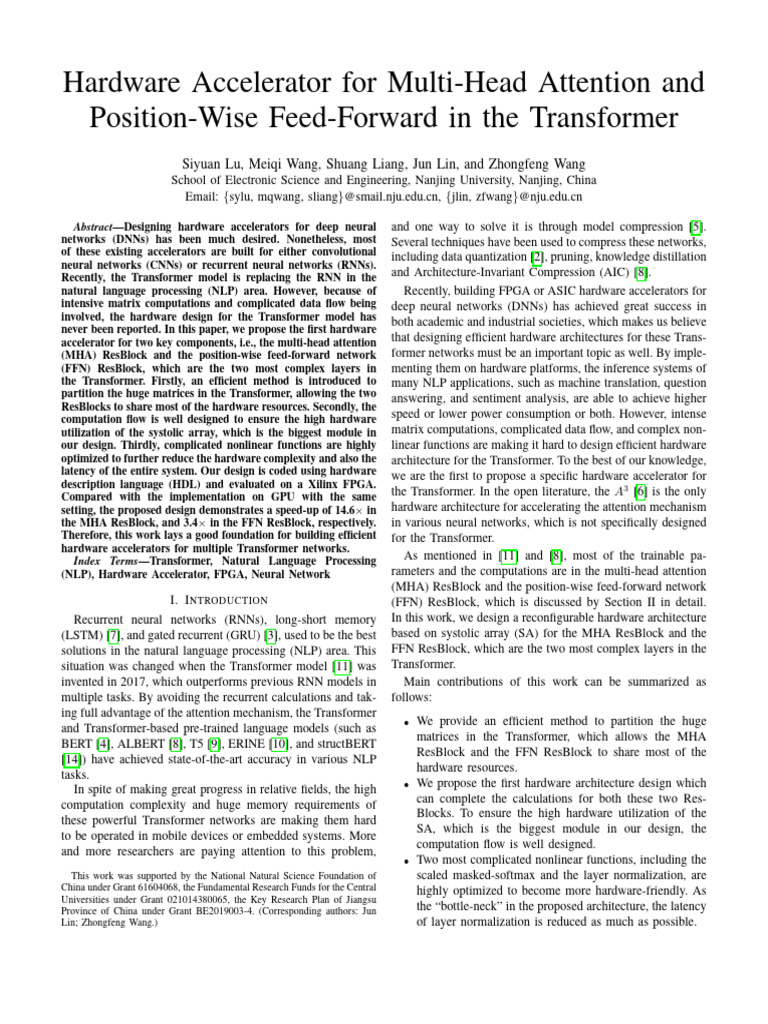 Lu 等 - 2020 - Hardware Accelerator for Multi-Head Attention and | PDF ...