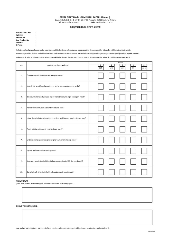 Musteri Anket Formu | PDF