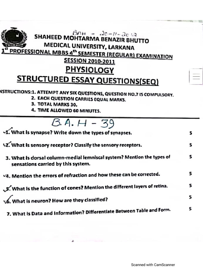 Physio 2ndyr Seqs | PDF