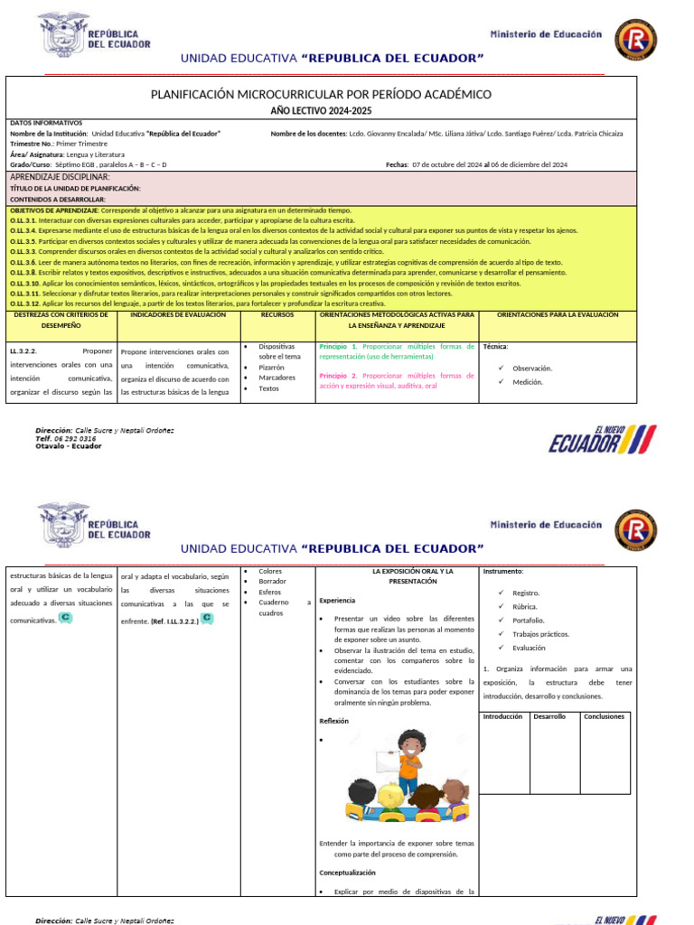 Planif - 1T - 7 - Lyl | PDF | Aprendizaje | Evaluación