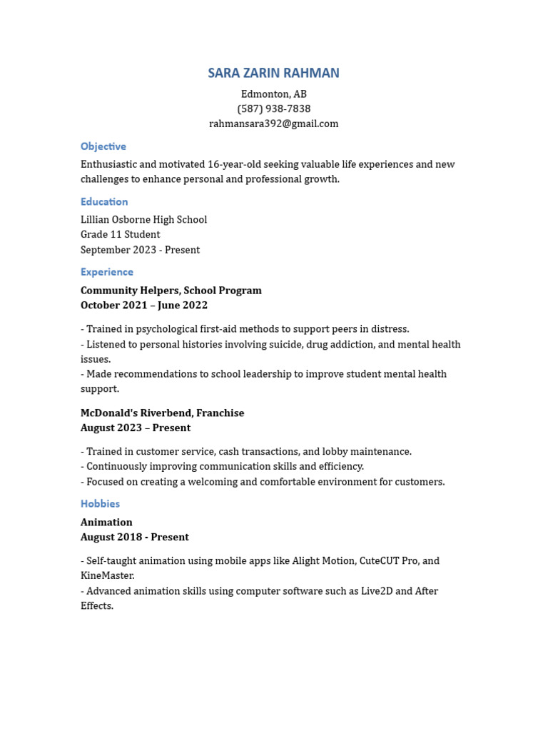 Sara Rahman Resume | PDF