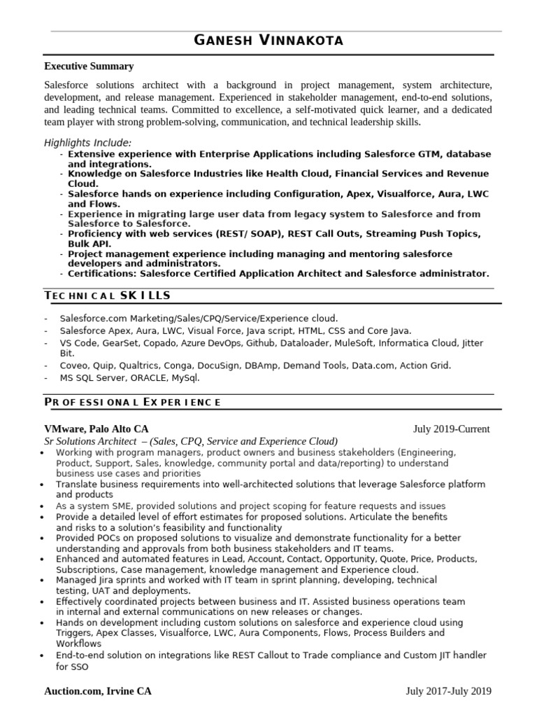 Ganesh Vinnakota - Salesforce Architect | PDF | Cloud Computing | Customer Relationship Management