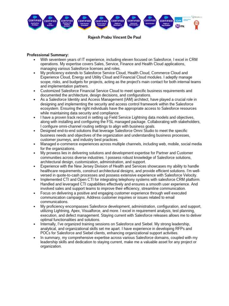 Rajesh Prabu Vincent de Paul - Salesforce Architect | PDF | Computer ...