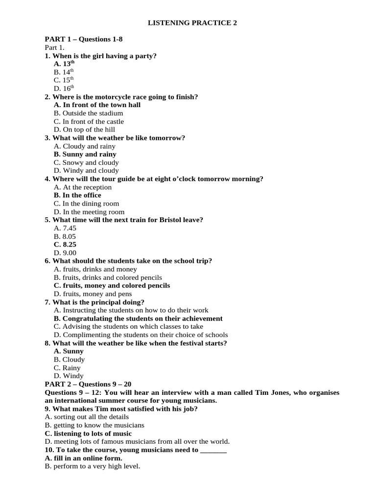 LISTENING PRACTICE 2 - Answer | PDF | Soil | Bus