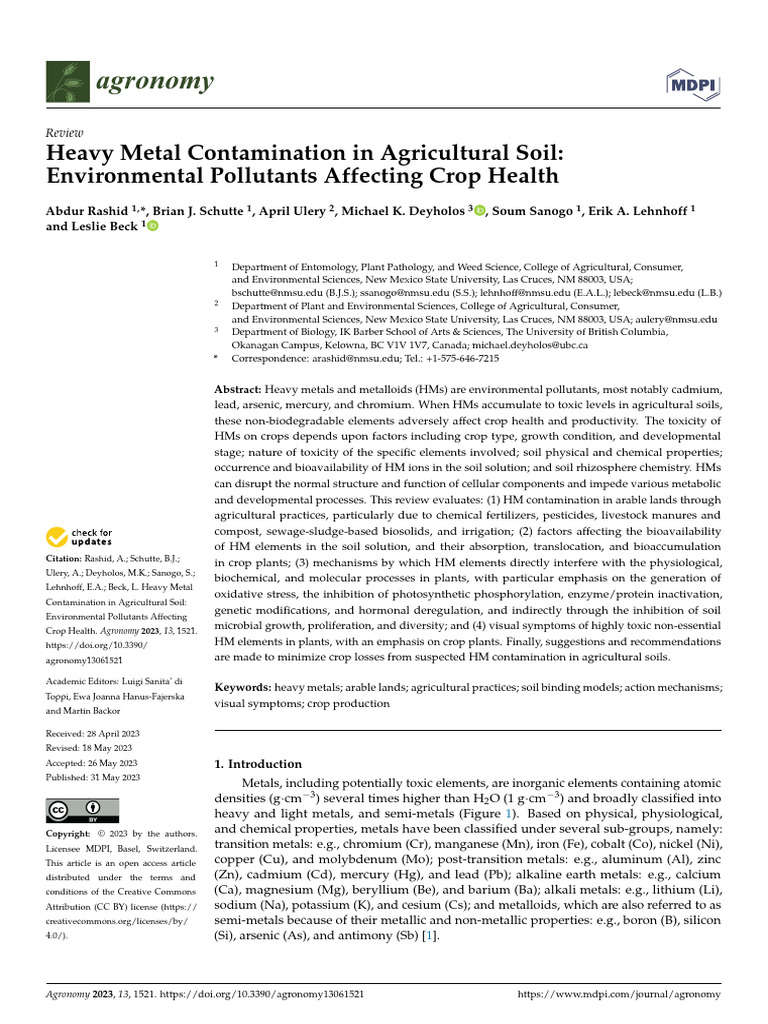Heavy Metal Contamination in Agricultural Soil | PDF | Fertilizer | Cadmium