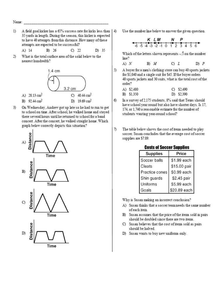 8th Grade Math Practice Test | PDF