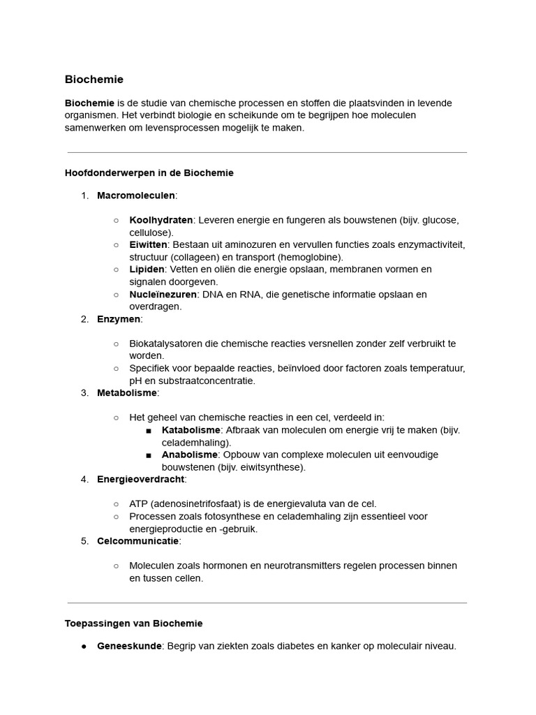 Biochemie - Samenvatting | PDF