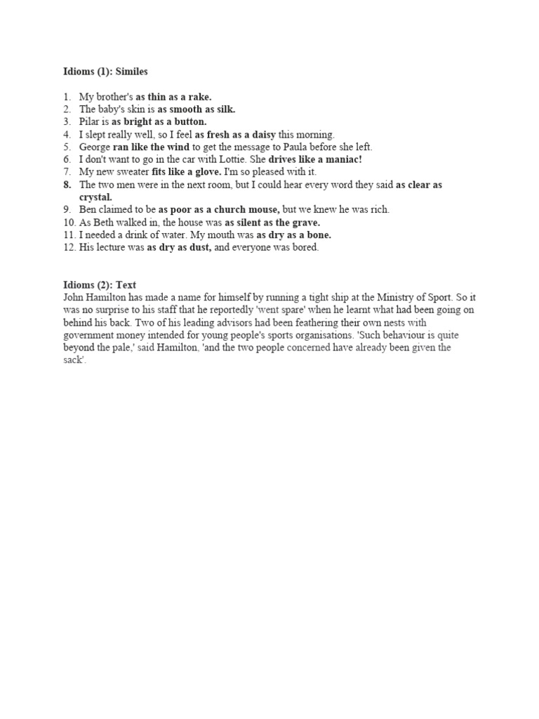 Similes, Metaphors & Idioms Guide | PDF