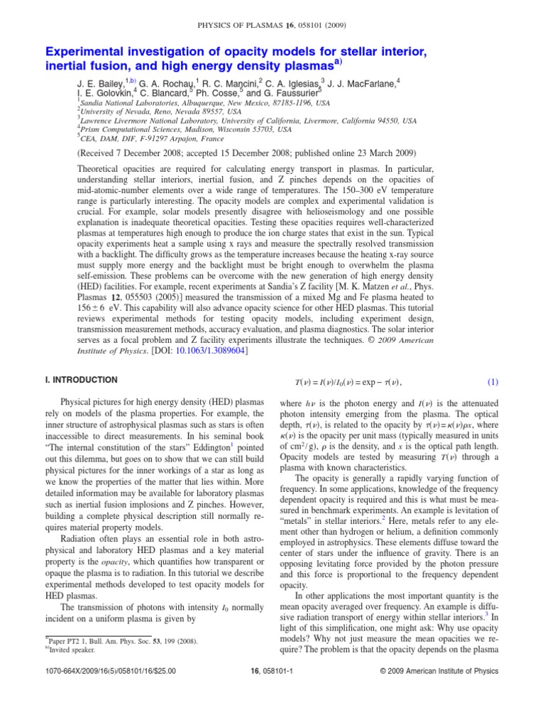 J. E. Bailey Et Al - Experimental Investigation of Opacity Models For ...