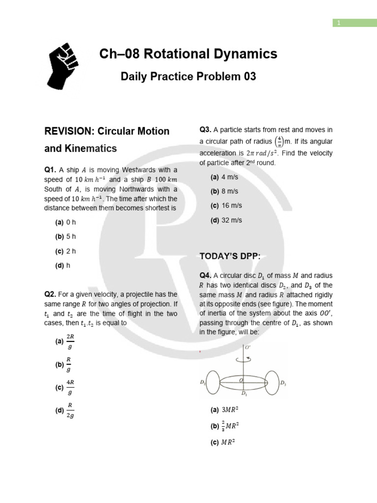 Physics Problem Set: Rotational Dynamics | PDF | Rotation Around A Fixed Axis | Mechanics