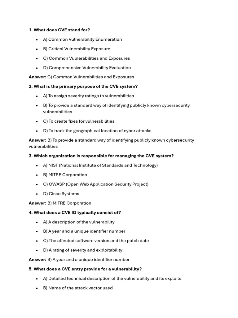 Practice Questions For CVE | PDF | Vulnerability (Computing) | Security Engineering
