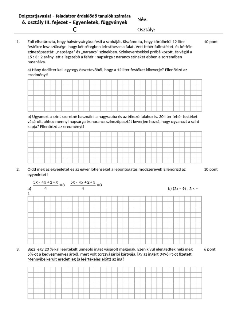 Matematika6 3 Egyenletek Fuggvenyek CF Publikalhato | PDF
