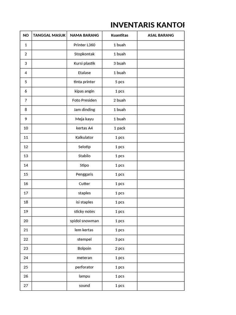 Form Inventaris Kantor | PDF