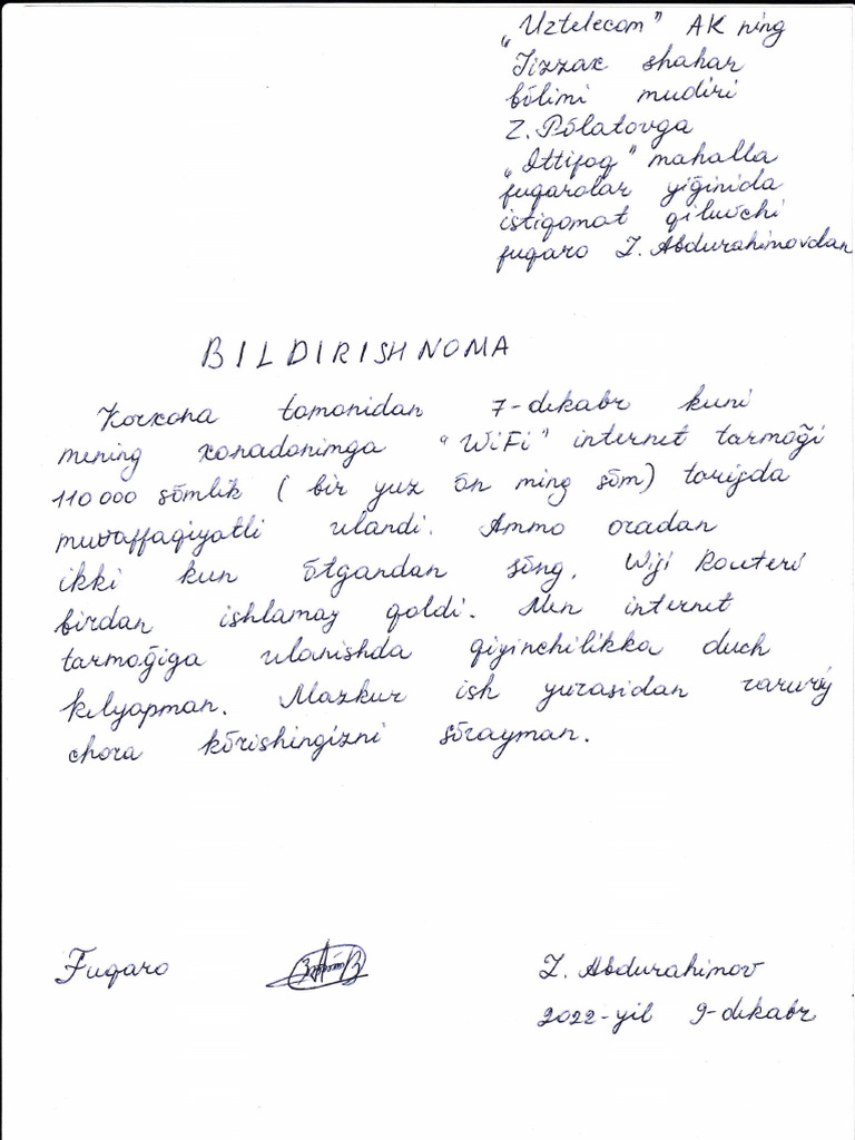 Bildirishnoma Namuna | PDF