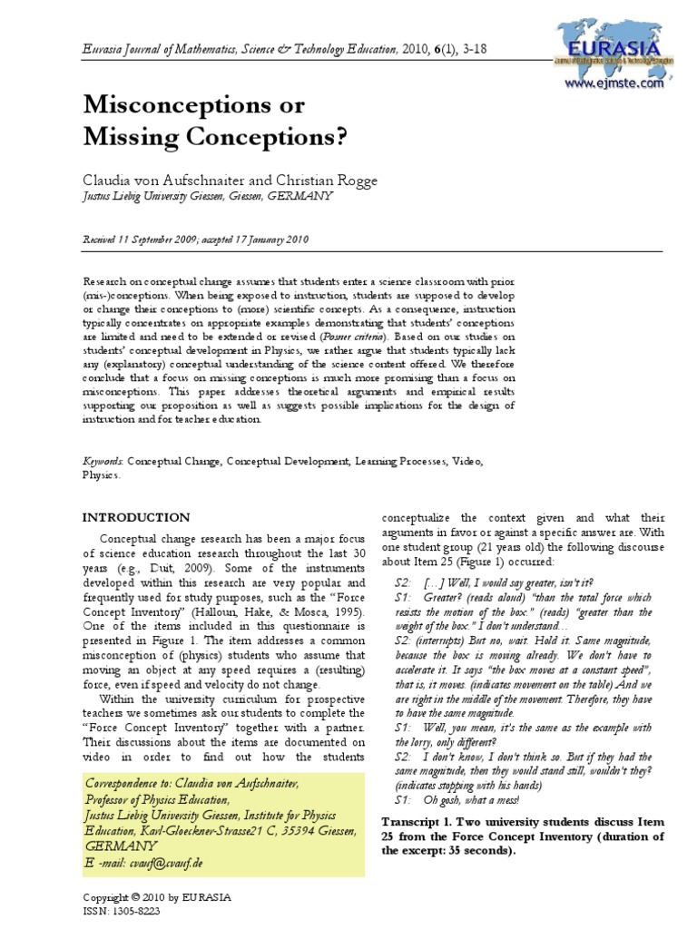 Misconceptions or Missing Conceptions?: Claudia Von Aufschnaiter and Christian Rogge | PDF ...