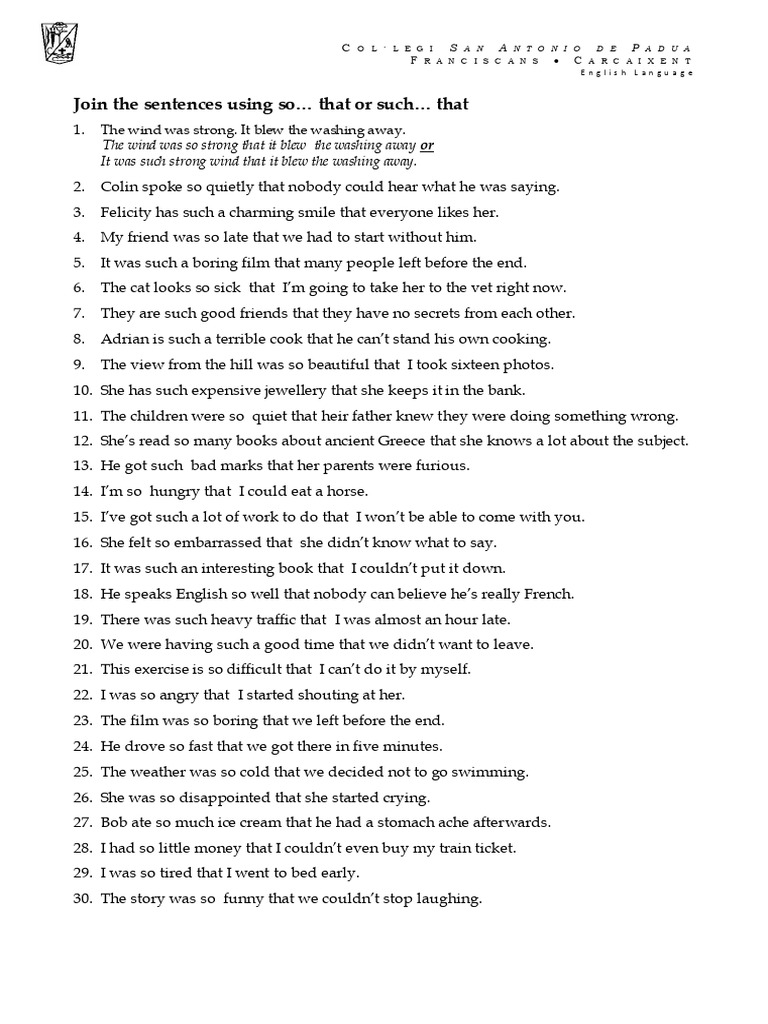 English Sentence Joining Exercises | PDF