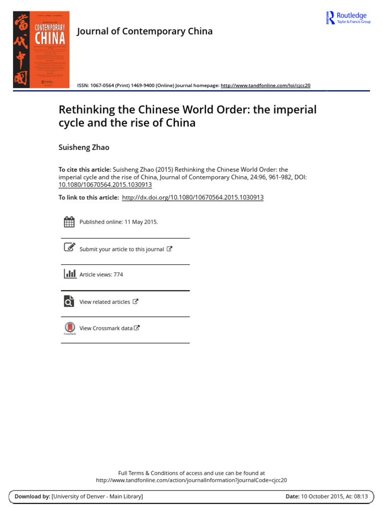 Rethinking The Chinese World Order The I | PDF | China | World Politics