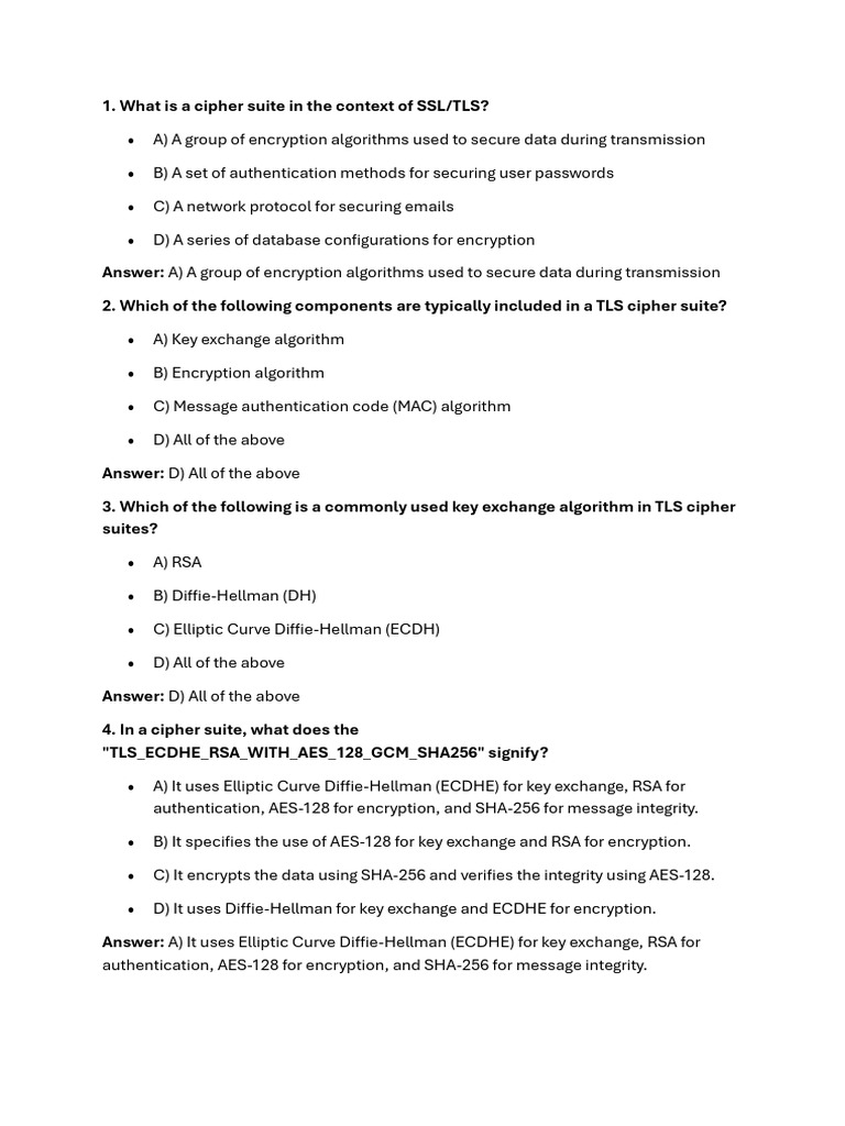 Cipher Suites Practice Questions | PDF | Encryption | Transport Layer ...