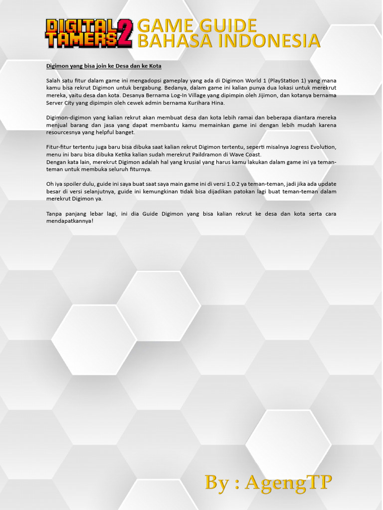 Digimon Digital Tamers 2 Recruitable NPC Guide | PDF