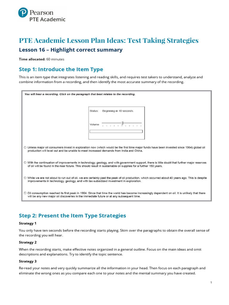 L16 Highlight Summary PTEA Lessons Strategies Updated | PDF | Speed Reading