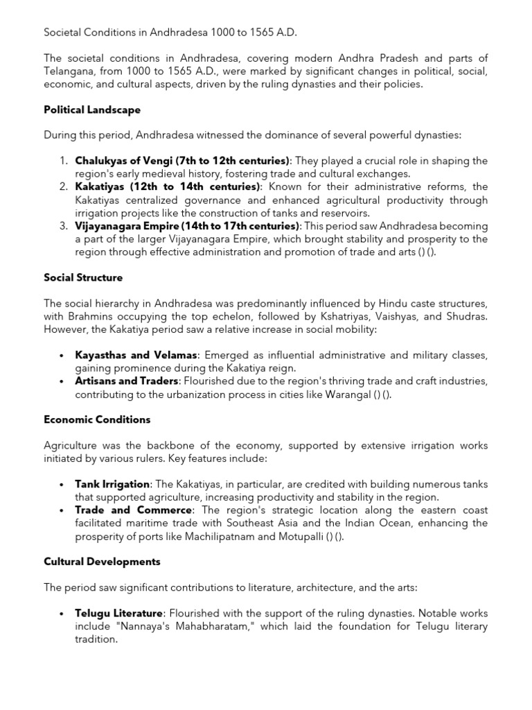 Societal Conditions in Andhradesa 1000 To 1565 A | PDF