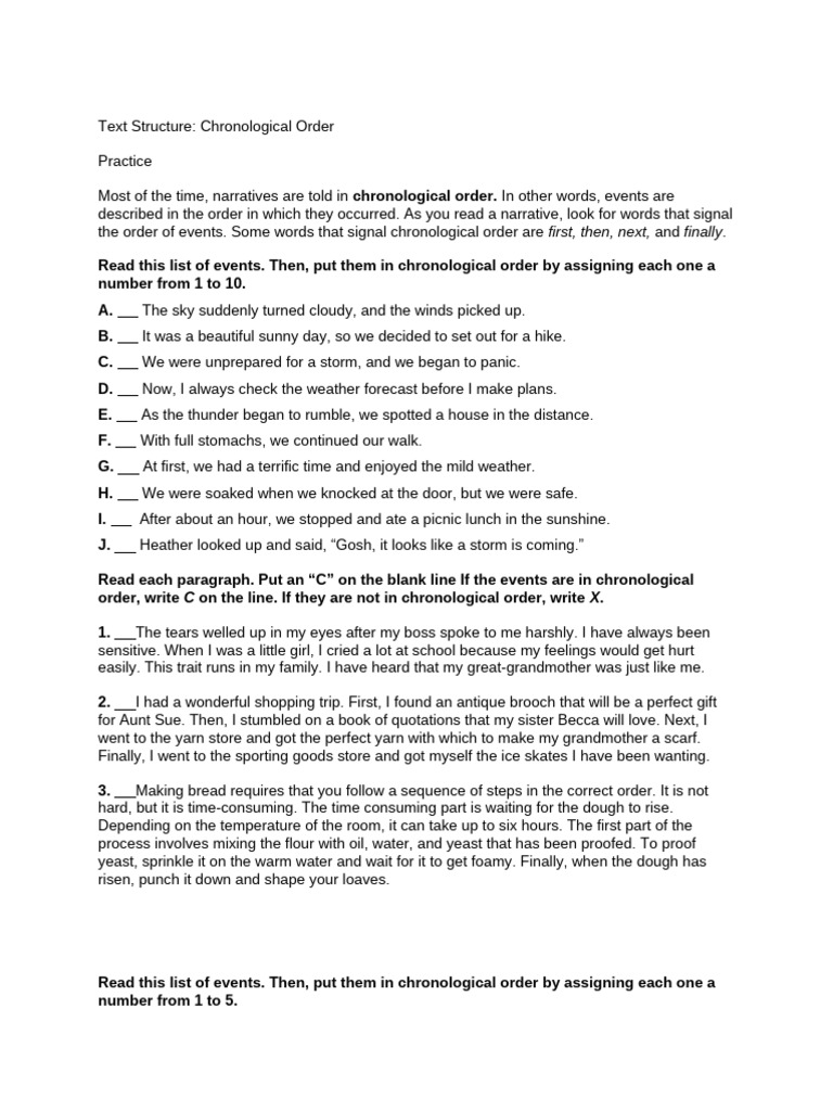 Text Structure - Chronological Order | PDF