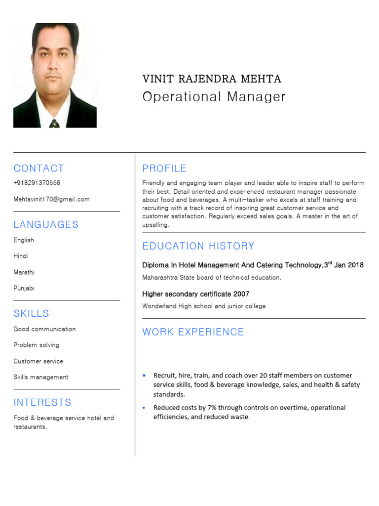 Vinit Rajendra Mehta Resume | PDF