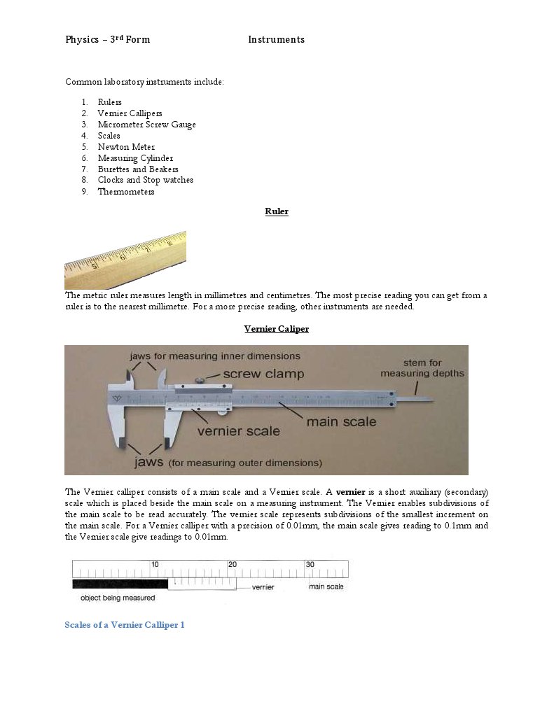 Physics - 3 Form Instruments: Ruler | PDF | Weighing Scale | Measurement