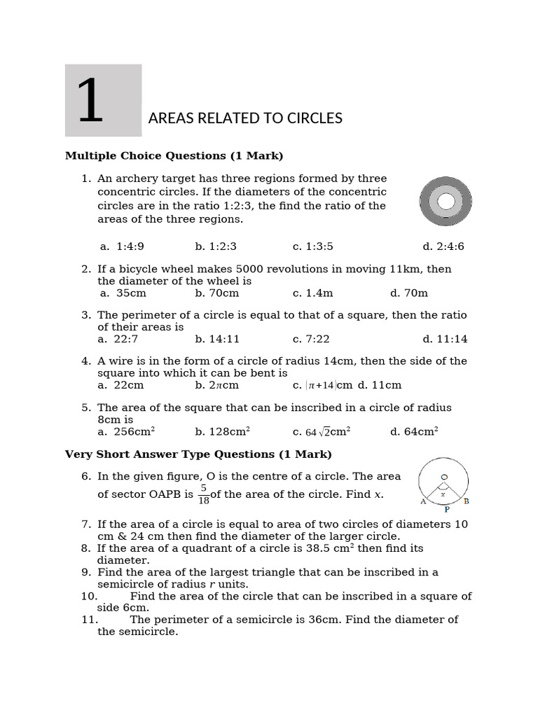 Circle Geometry Questions & Answers | PDF | Area | Circle