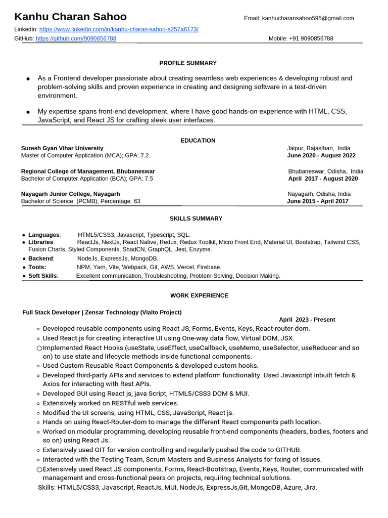 Kanhu Charan Sahoo | PDF | Java Script | Html5