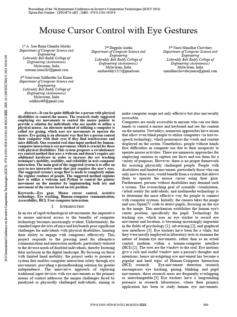 Mouse Cursor Control With Eye Gestures Pdf Speech Recognition Cursor User Interface