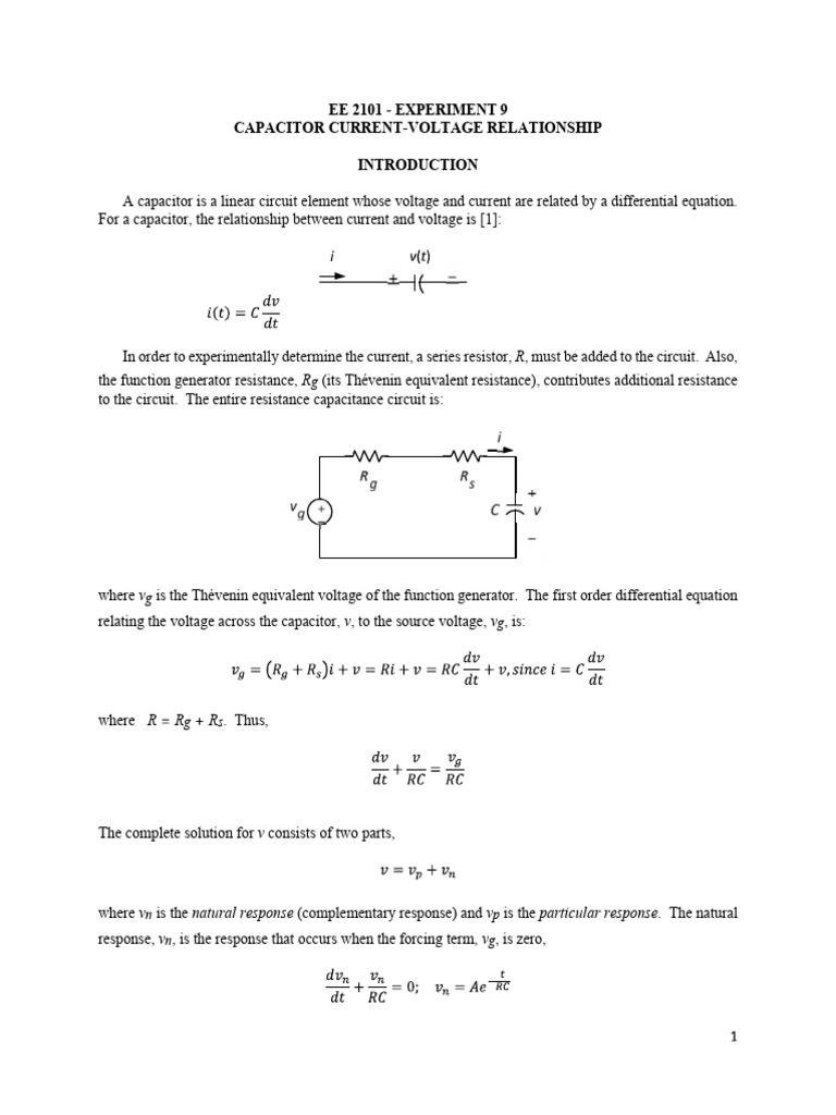 Ee 2101 - Experiment 9 Capacitor Current-Voltage Relationship | PDF ...