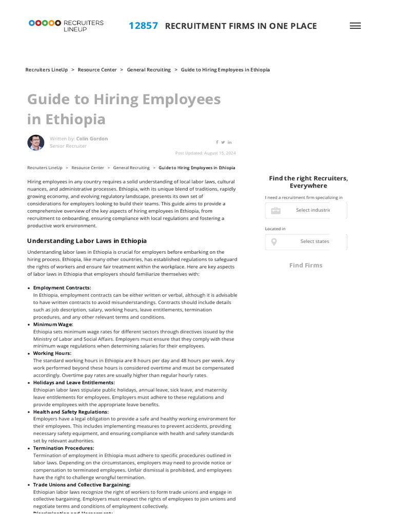 Guide To Hiring Employees in Ethiopia - Recruiters LineUp | PDF | Employment | Labour Law
