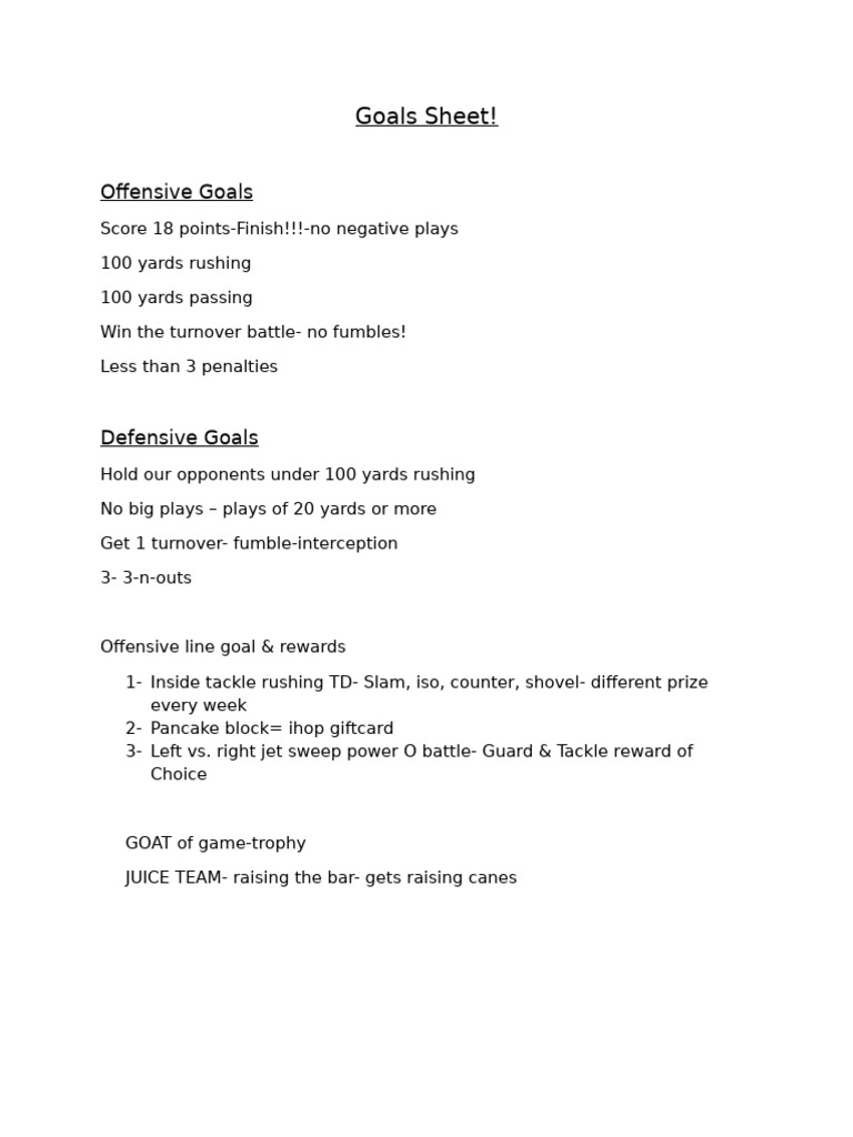 Goals Sheet Football | PDF