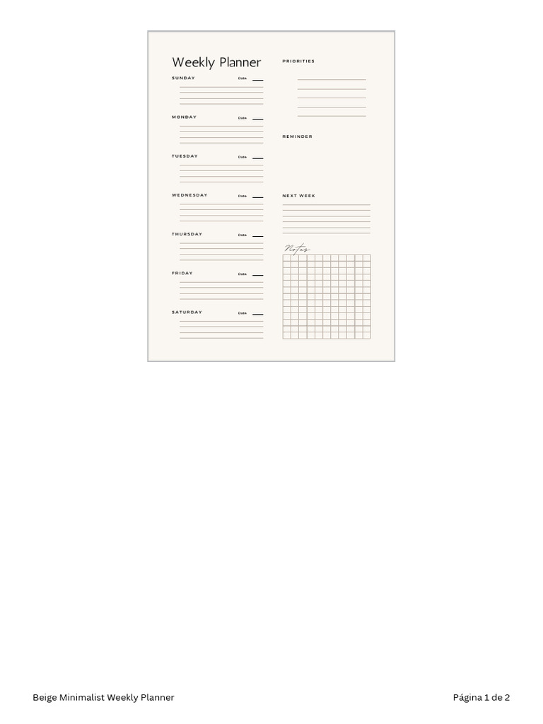 Beige Minimalist Weekly Planner | PDF