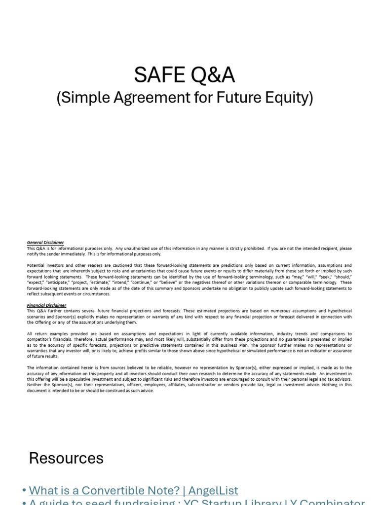 SAFE Q&A: Equity Investment Insights | PDF | Investing | Valuation ...