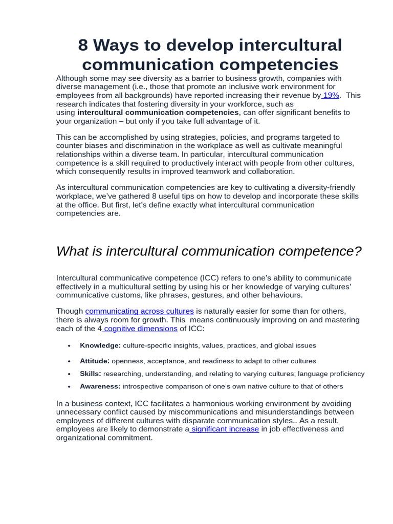 8 Ways To Develop Intercultural Communication Competencies Topic 4 | PDF | Cross Cultural ...