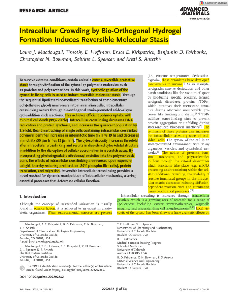 Advanced Materials - 2022 - Macdougall - Intracellular Crowding by Bio ...