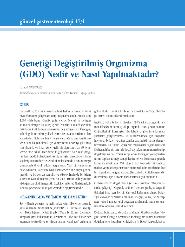 Genetiği Değiştirilmiş Organizma (GDO) Nedir Ve Nasıl Yapılmaktadır? | PDF