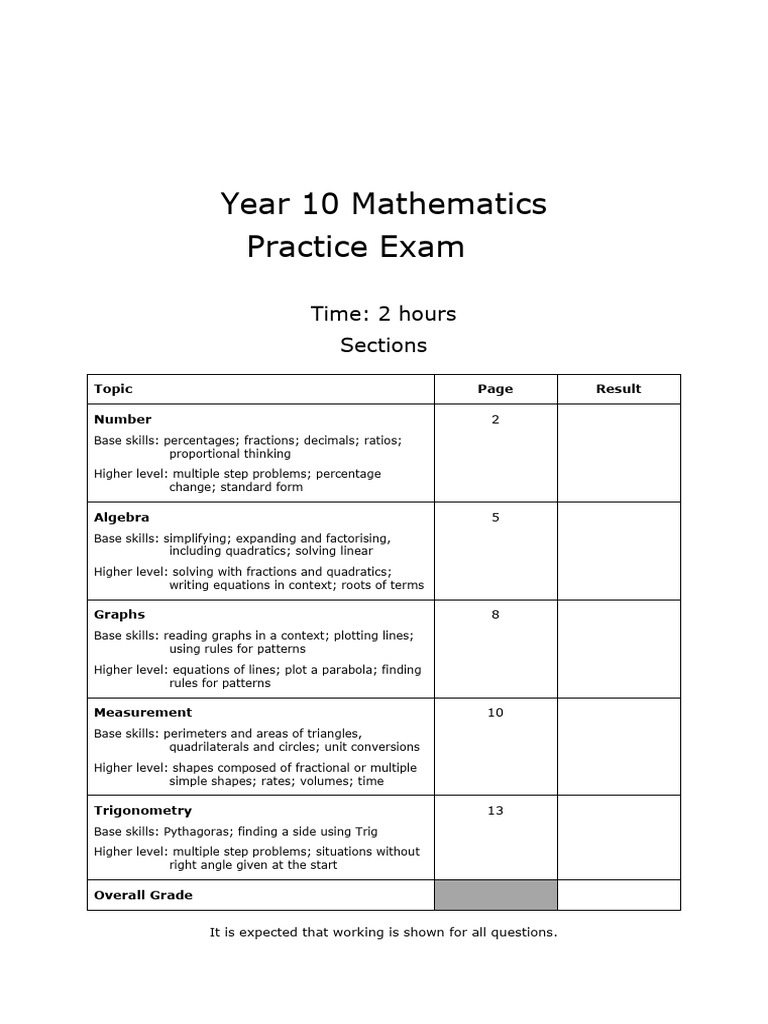 Year 10 Math Practice Exam Guide | PDF | Quadratic Equation | Mathematics