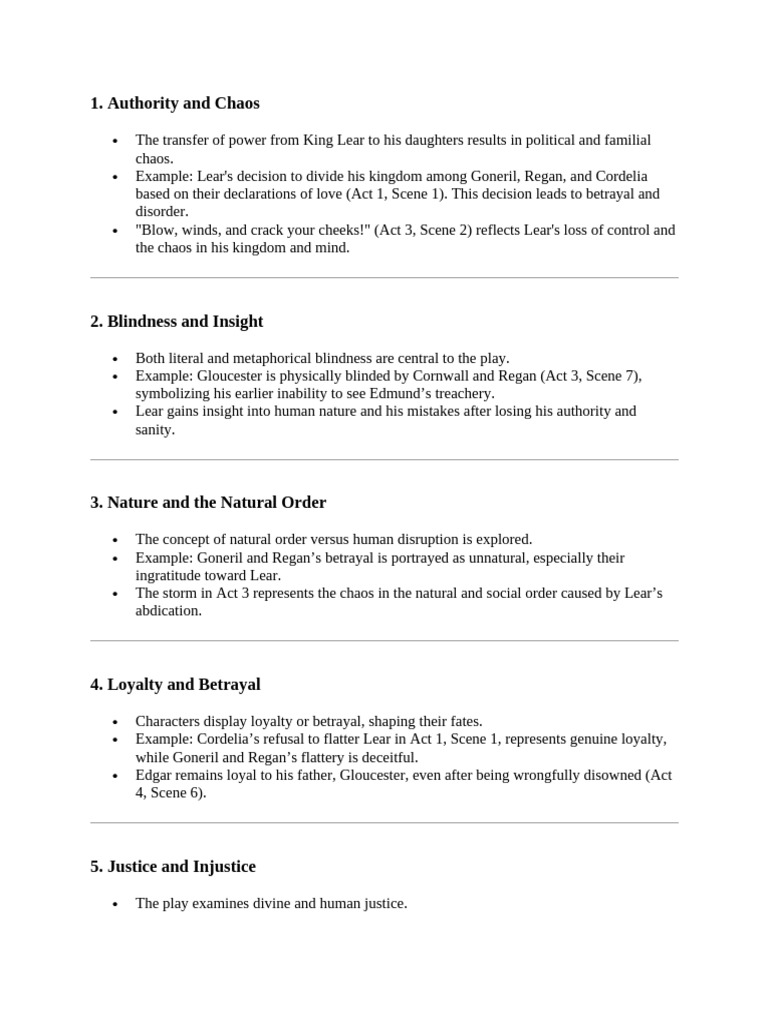 Themes and examples | PDF | King Lear | Shakespearean Tragedies