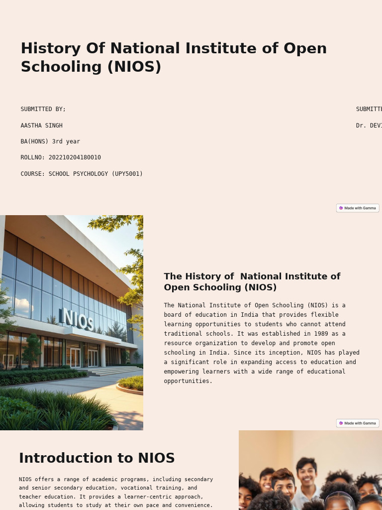 History of NIOS: Established 1989 | PDF | Vocational Education | Curriculum