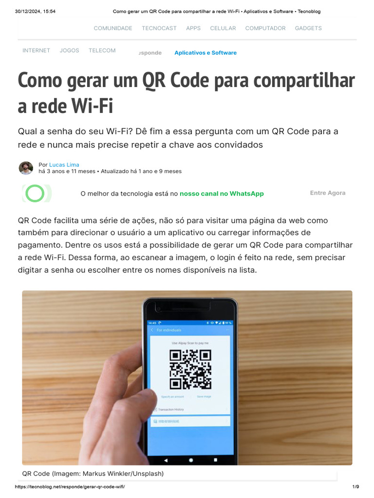 Como Gerar Um QR Code para Compartilhar A Rede Wi-Fi - Aplicativos e Software - Tecnoblog | PDF ...