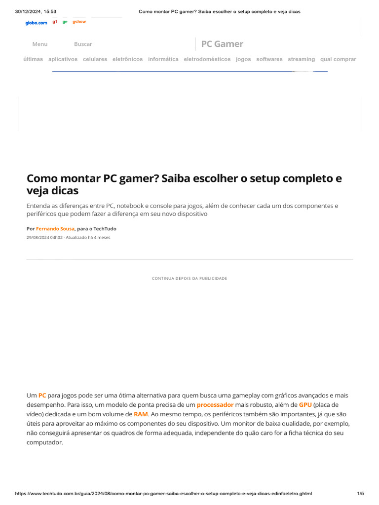 Como montar PC gamer_ Saiba escolher o setup completo e veja dicas | PDF | PCs (computadores ...