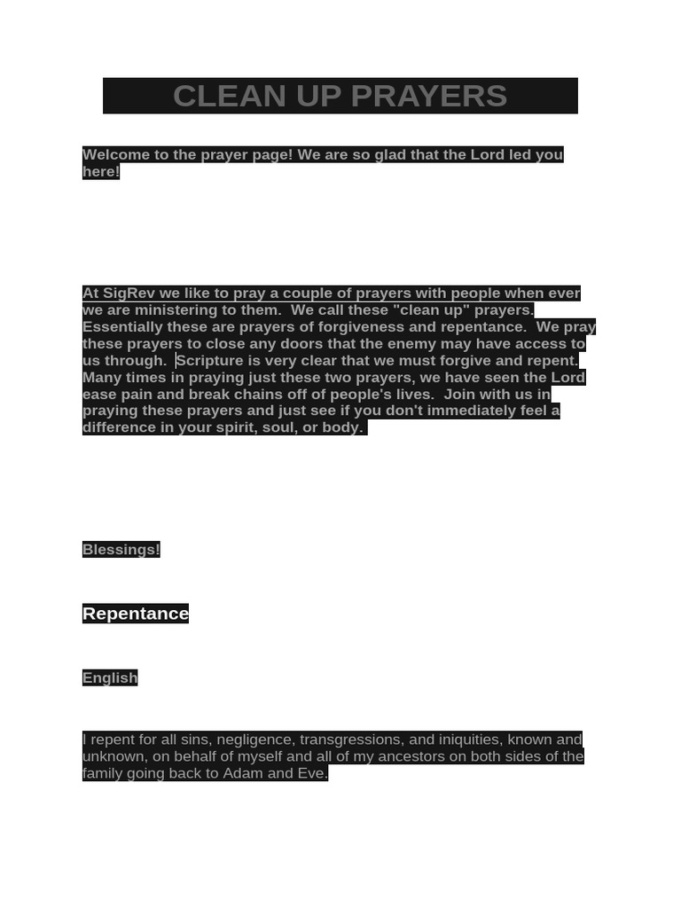 Clean Up Prayers | PDF | Forgiveness | Religious Belief And Doctrine