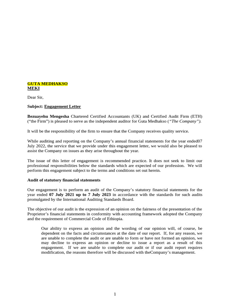 ABC Engagement Letter 2022 | PDF | Audit | Internal Control