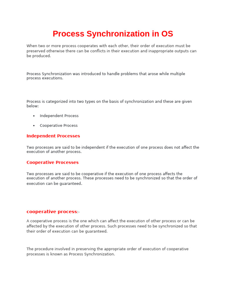 Process Synchronization in Operating Systems | PDF | Process (Computing ...